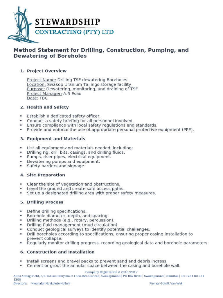 TSF Borehole Drilling - Method Statement | PDF | Oil Well | Pump