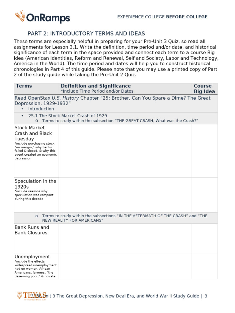 Great Depression and WWII Study Guide | PDF | New Deal | The United States