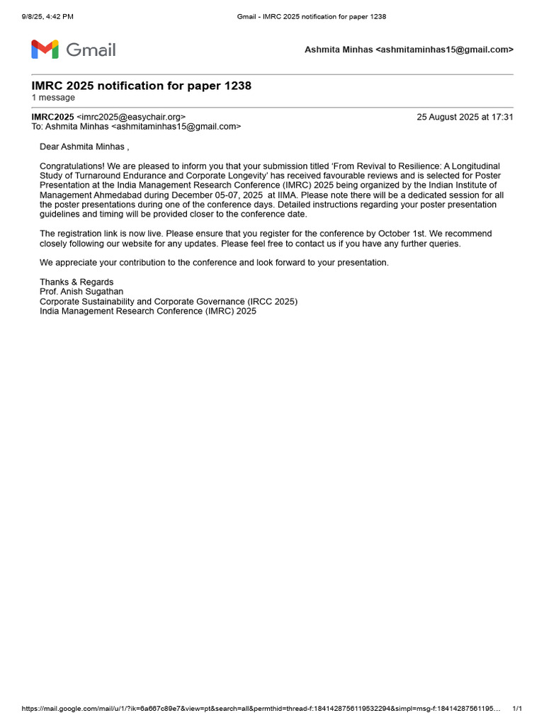 IMRC 2025 Poster Presentation Notification | PDF