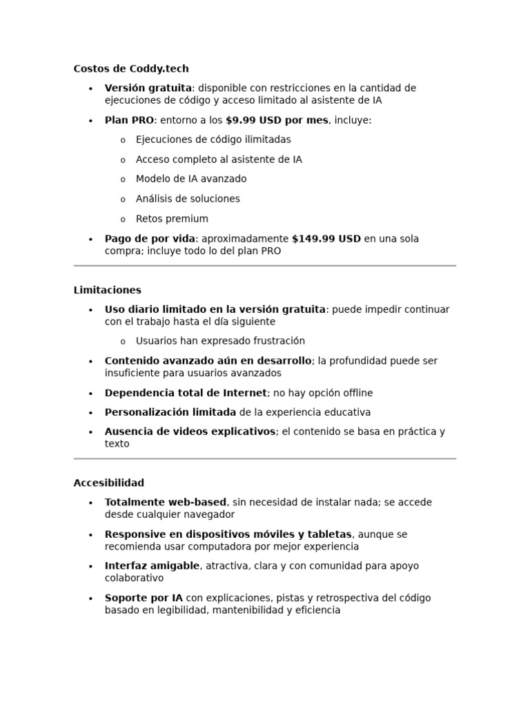 Precios y características de Coddy.tech | PDF