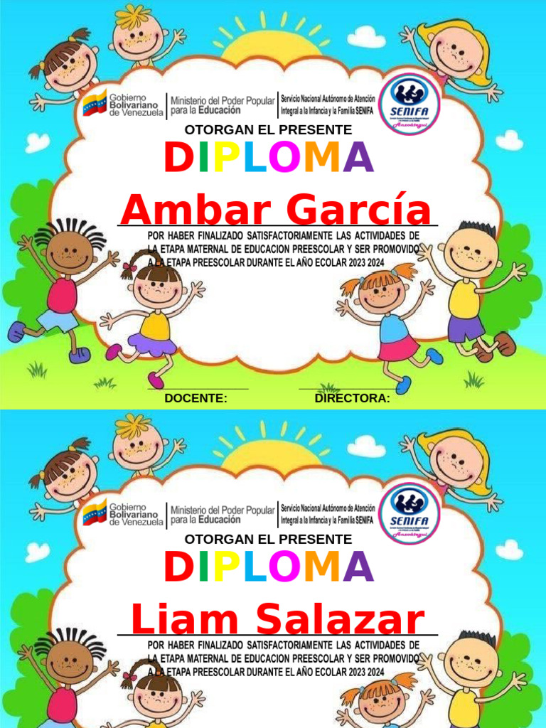 7 - Certificados para Imprimir Maternal Senifa 2023 2024 | PDF