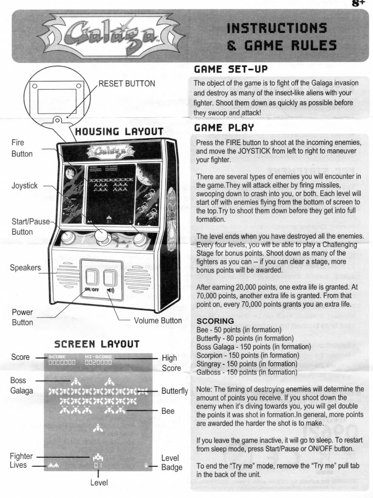 Galaga Mini Arcade Game Guide | PDF | Video Game Companies Of Japan ...