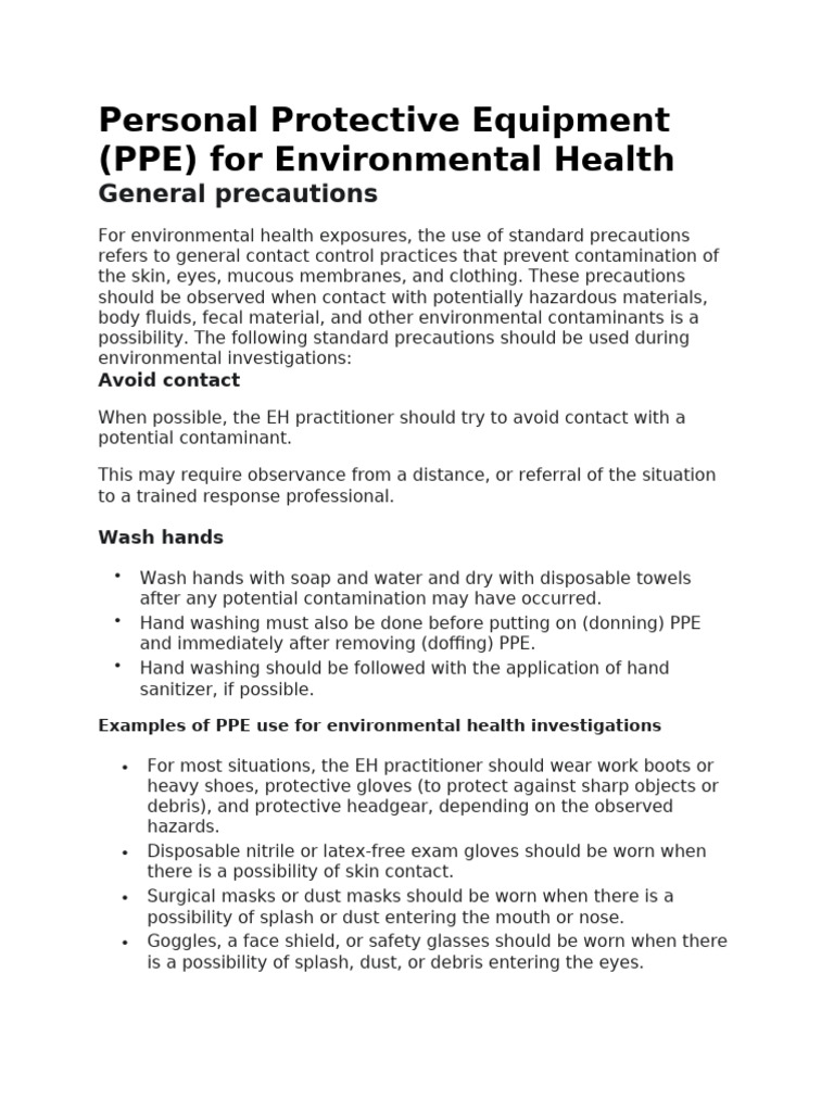 PPE Guidelines for Environmental Health | PDF | Personal Protective ...