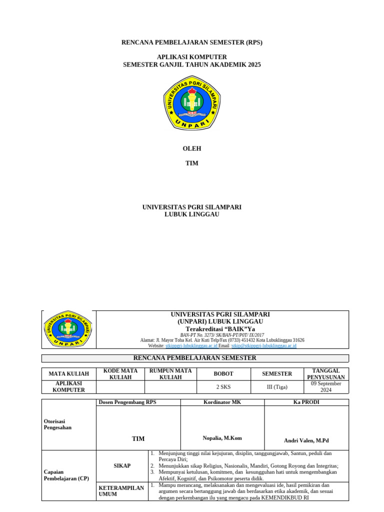 RPS - Aplikasi Komputer | PDF