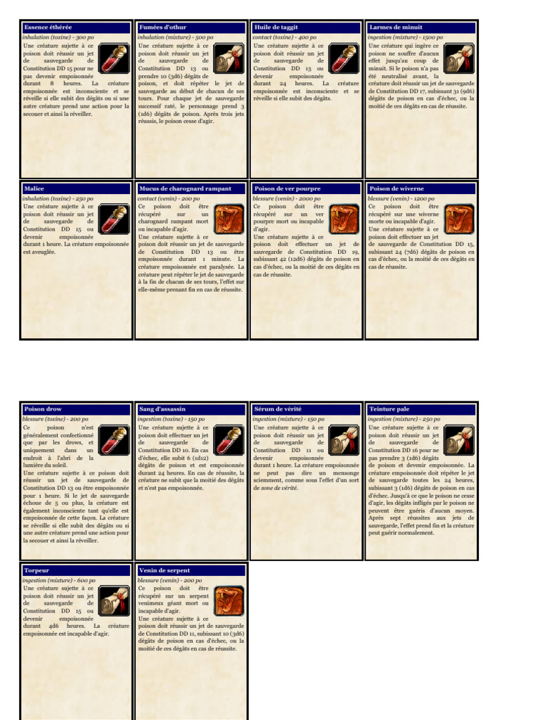 Types de poisons et effets en jeu | PDF | Poison
