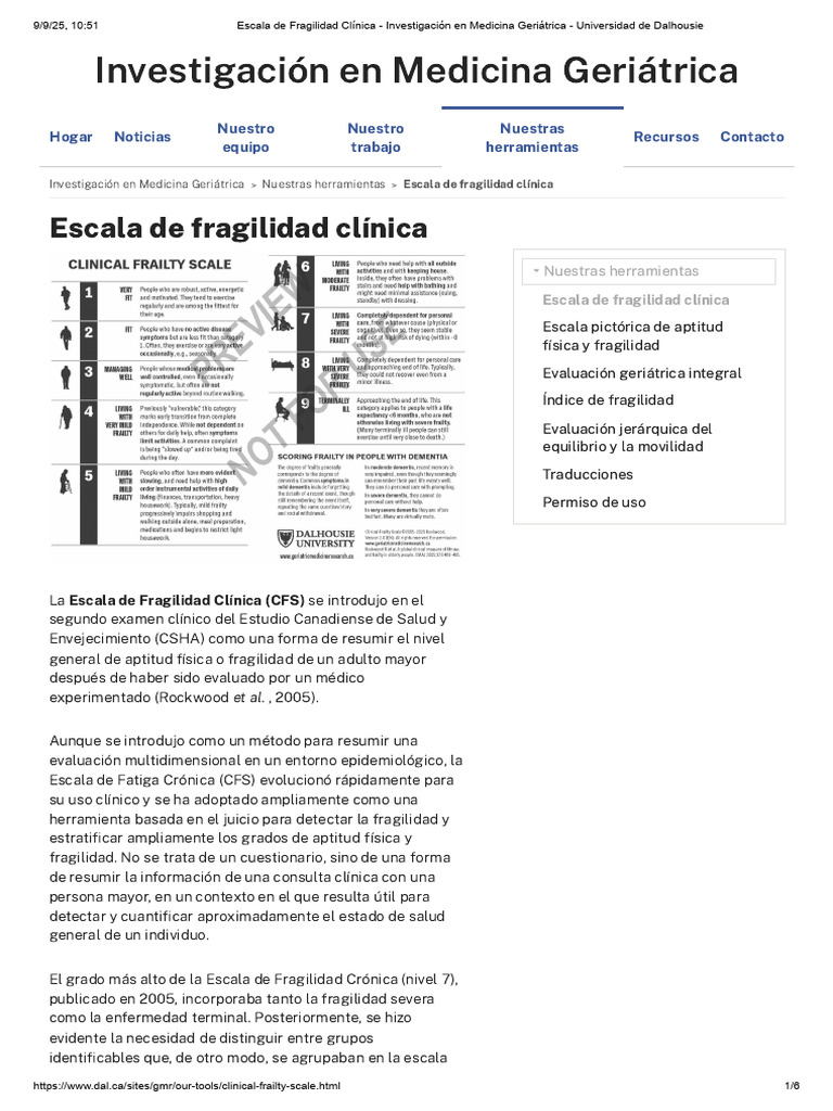 Escala de Fragilidad Clínica en Geriatría | PDF | Medicina | Ciencias ...