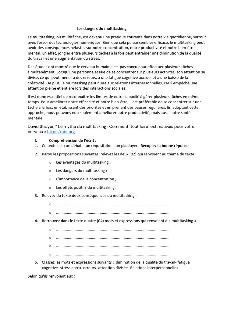 Dangers du multitasking sur la productivité | PDF | Neuroscience ...