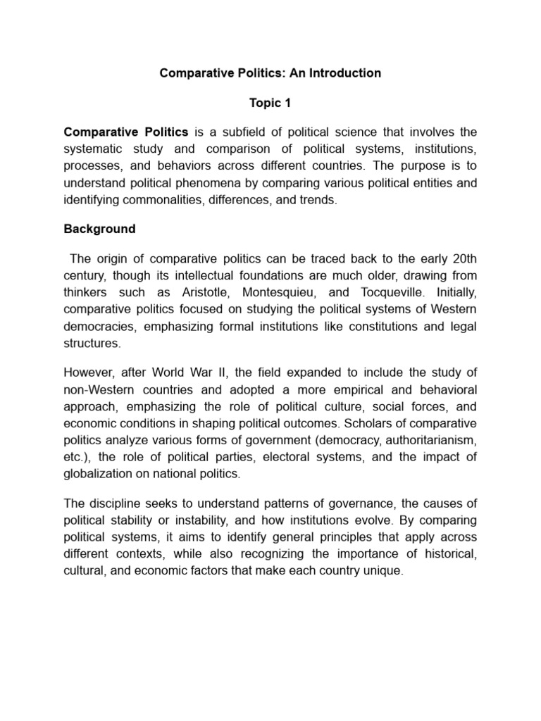 Comparative Politics Topic 1 | PDF | Institution | Democratization
