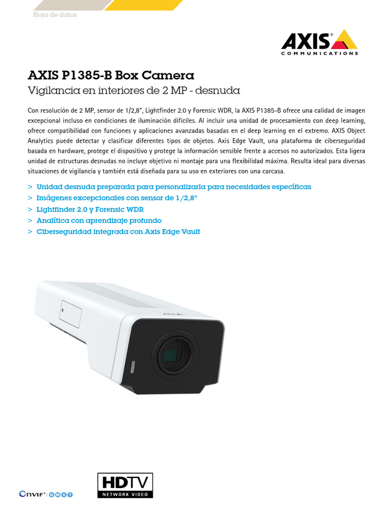 AXIS P1385-B Box Camera | PDF | Estabilización de imagen | Vídeo