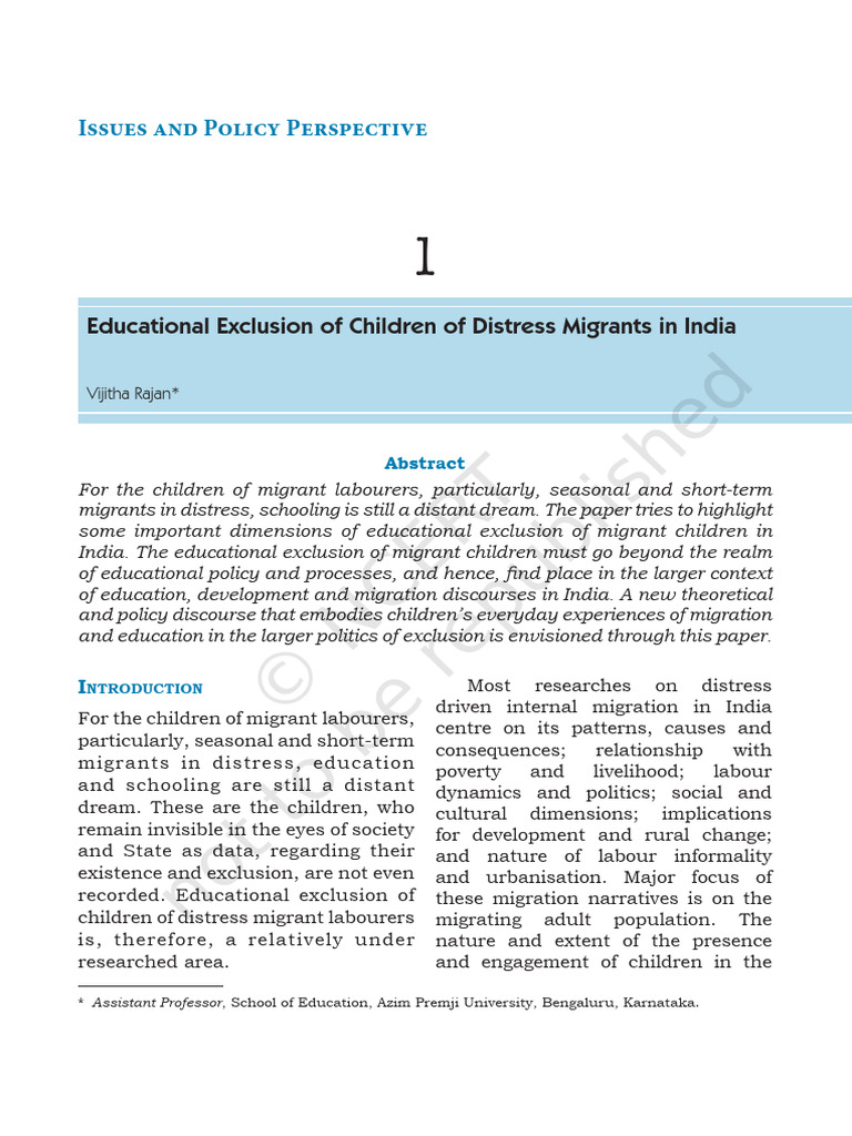 Educational Exclusion of Children of Distress Migrants in India | PDF ...