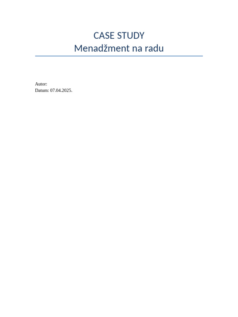 Menadzment Na Radu Case Study | PDF
