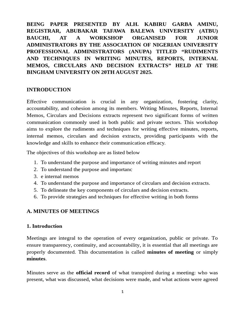 Effective Minute Writing Techniques | PDF | Memorandum | Human ...