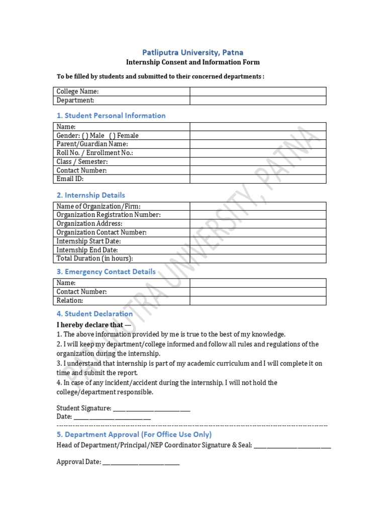 Internship Consent Form Ppu | PDF