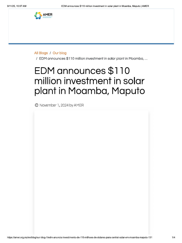EDM 60 MW Solar Project Corumana Dam - Moamba - Maputo 1 | PDF