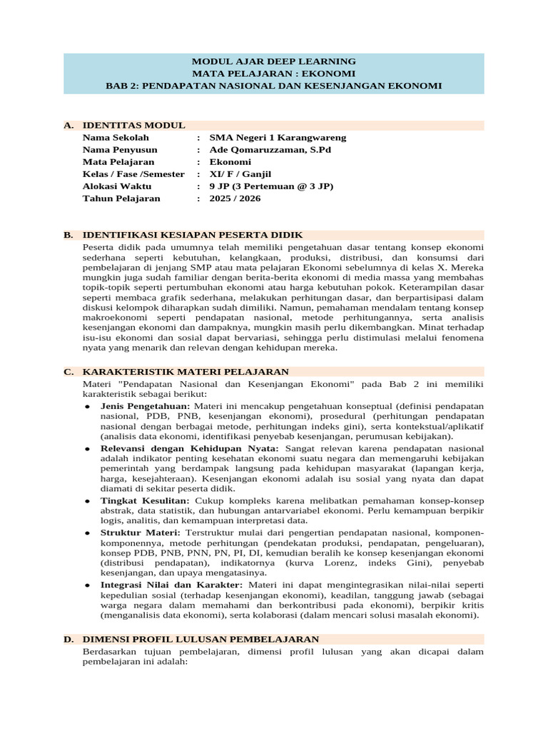 Modul Bab 2 Pendapatan Nasional Dan Kesenjangan Ekonomi | PDF