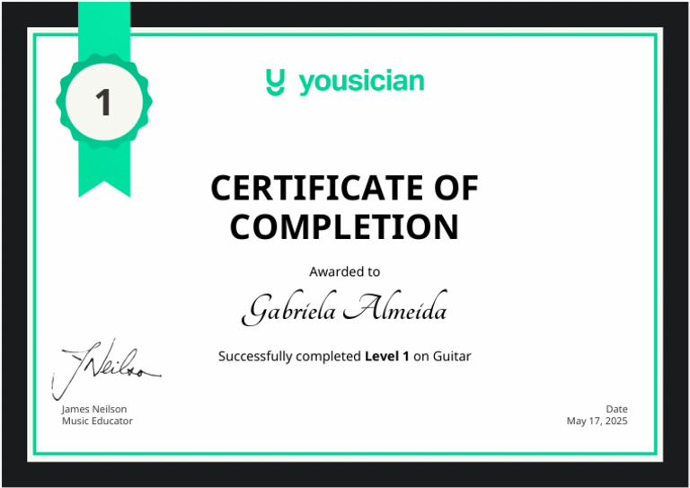 Guitar Level 1 Completion Certificate | PDF