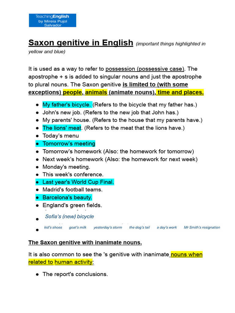 Saxon Genitive Fill Explanation | PDF | Plural | Linguistic Morphology