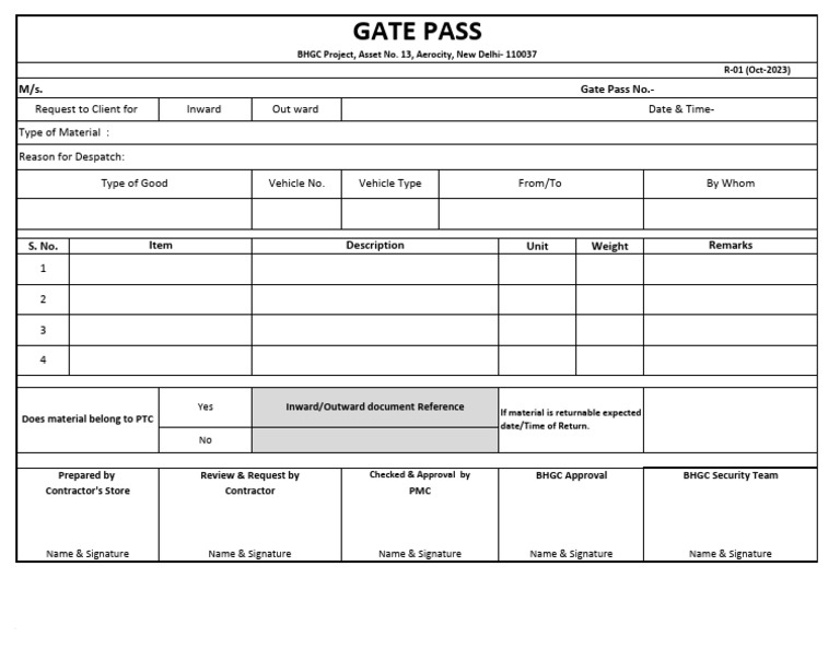 Blank - Gate Pass For NSEs - Oct-2023 | PDF