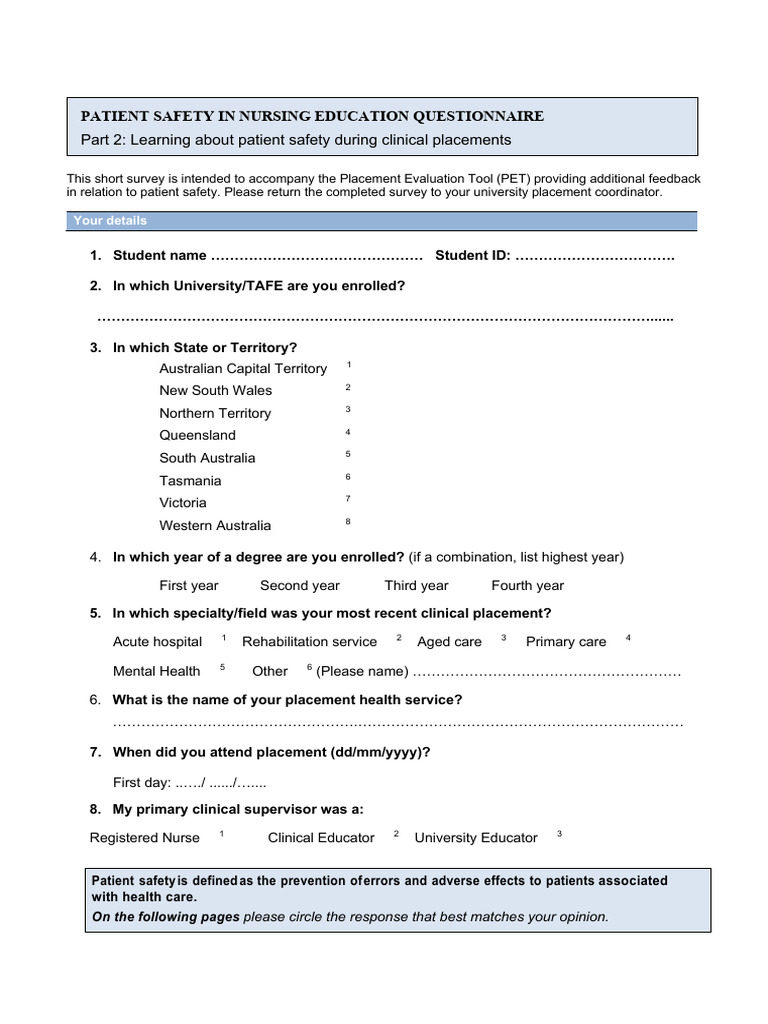 PT Safety and Nursing Education PaSNEQ PART 2 1 | PDF | Patient Safety ...