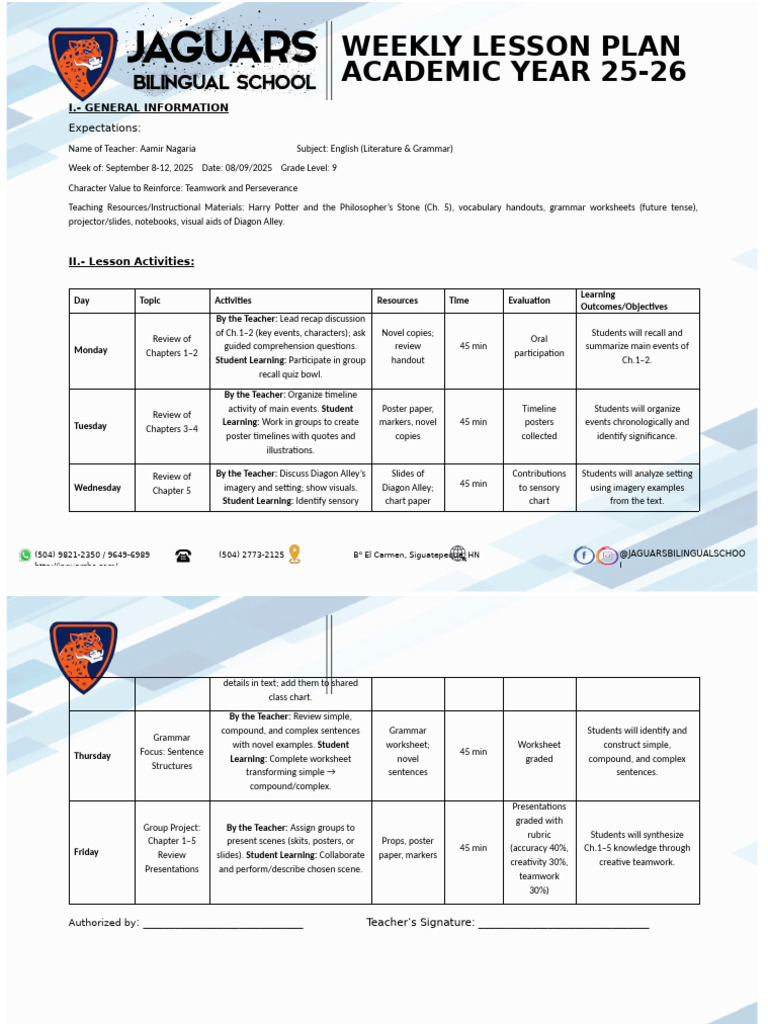 9th Grade English Lesson Plan: Harry Potter | PDF | Lesson Plan | Learning