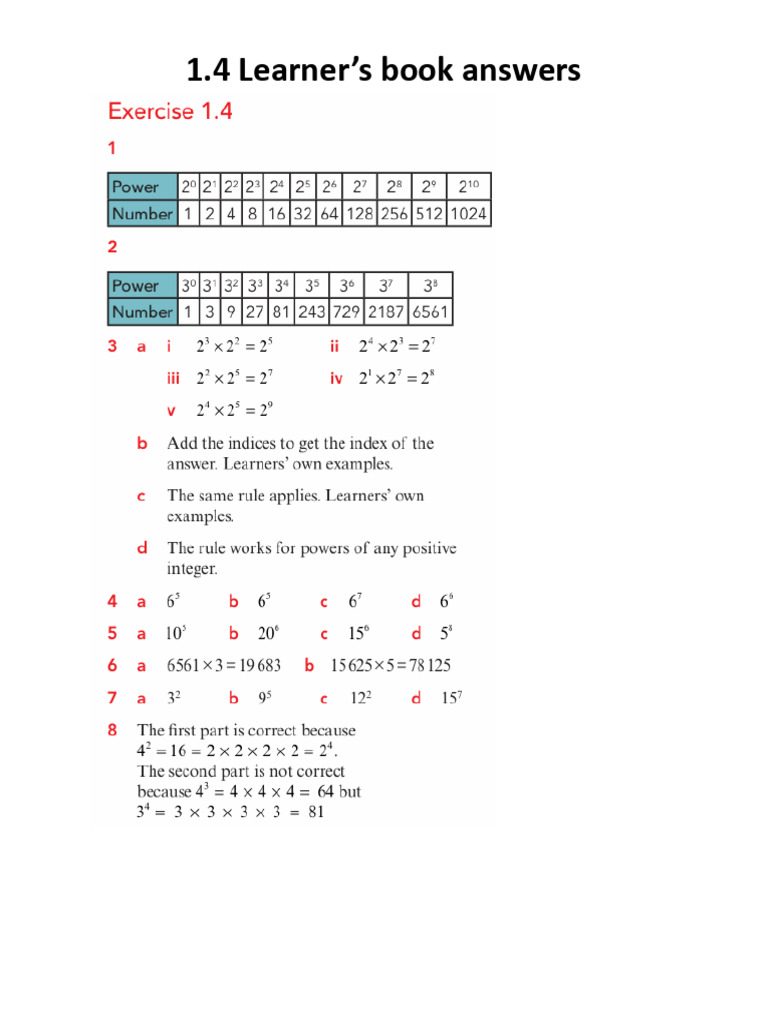 1.4 Learner's Book Answers | PDF