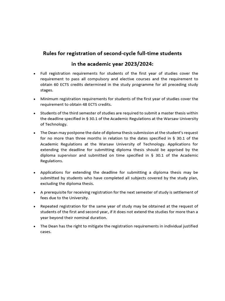 Second-Cycle Student Registration Rules 2023 | PDF