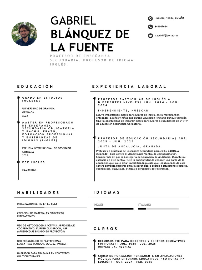 CV Gabriel Blánquez de La Fuente | PDF | Maestros | Enseñando