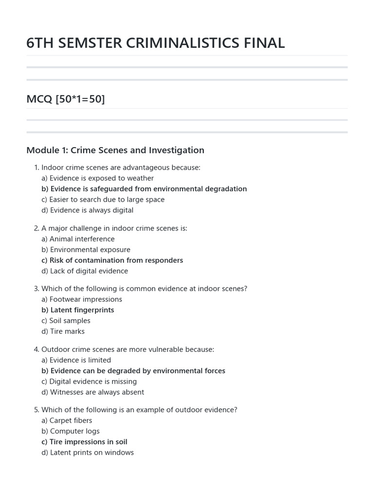 Solve of 6th Semster Criminalistics Final | PDF | Crime Scene ...