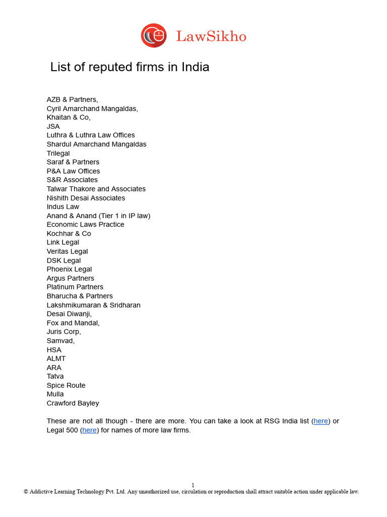 List of Reputed Firms in India | PDF