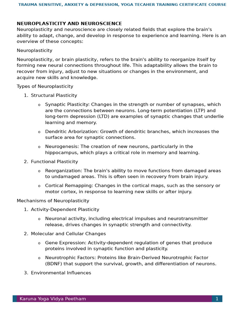 Neuroplasticity in Mental Health Training | PDF | Neuroplasticity ...