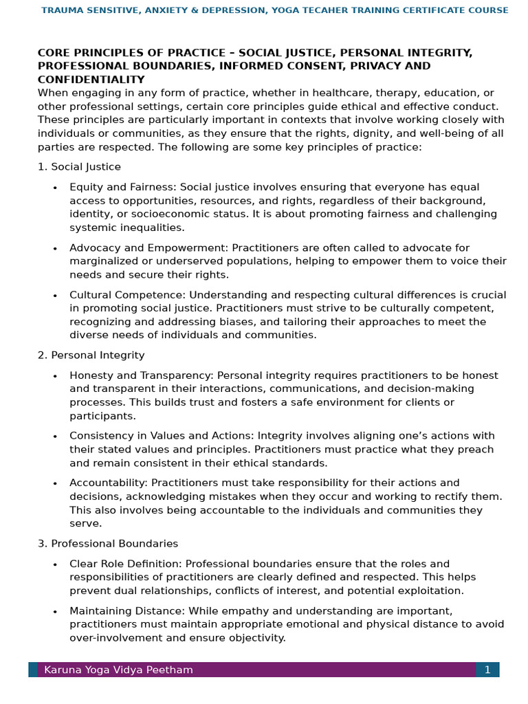 Trauma-Sensitive Yoga Training Principles | PDF | Integrity | Social ...