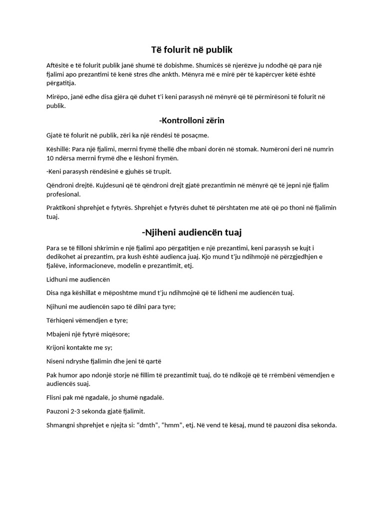 Të Folurit Në Publik1 | PDF