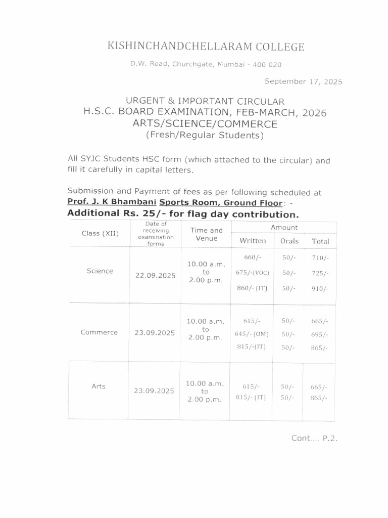 HSC Exam Form Filling Circular FEB 2026 - For - Regular - Student | PDF