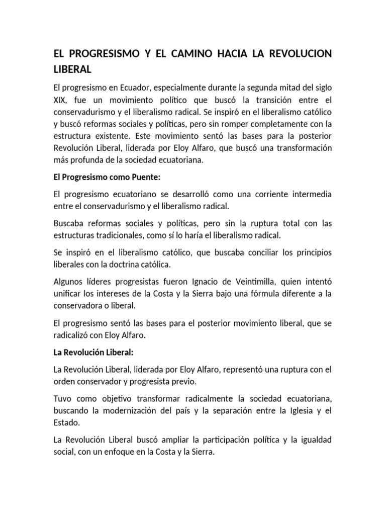 El Progresismo y El Camino Hacia La Revolucion Liberal | PDF