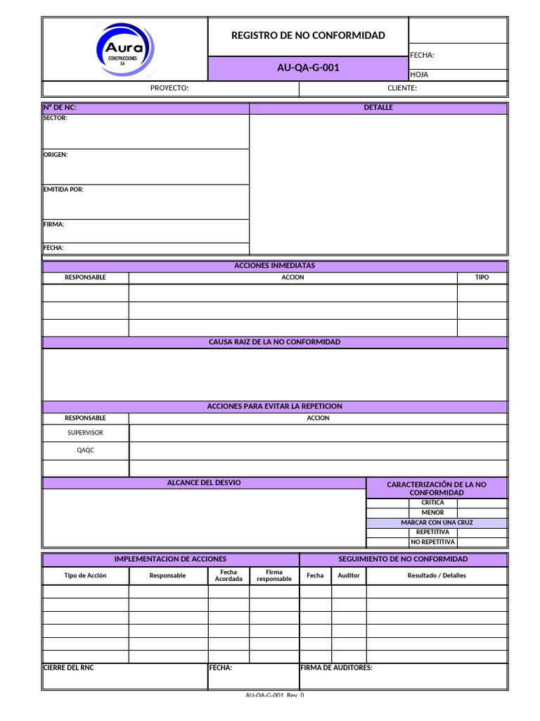Registro De No Conformidad Proceso Y Seguimiento Pdf 4169