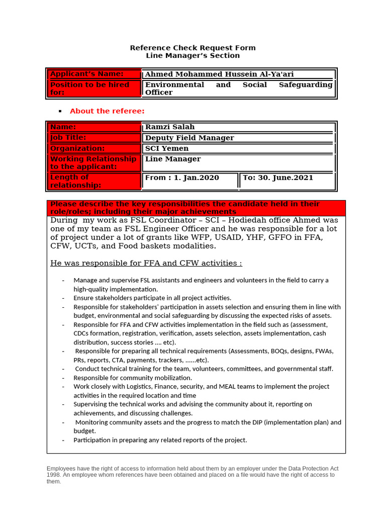 Reference Check Form for Officer Position | PDF | Sexual Harassment ...