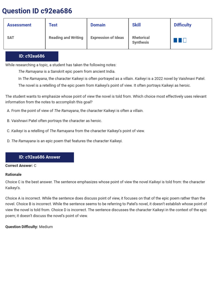 SAT Suite Question Bank - Results Expression of Ideas2 | PDF | Mimicry ...