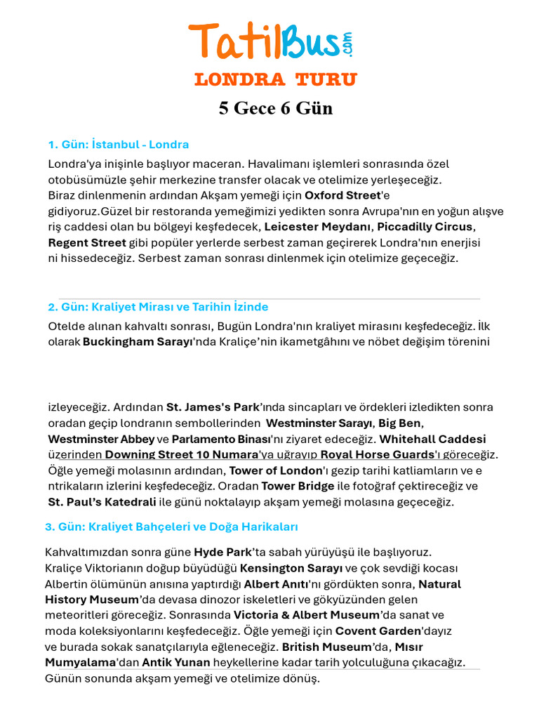 Londra İngi̇ltere Gezi̇si̇ Tur Programi | PDF