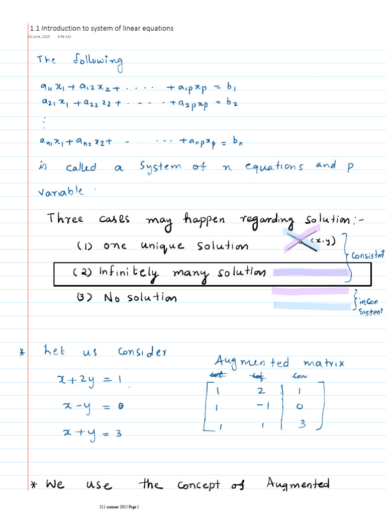 1.1 Introduction To System of Linear Equations | PDF
