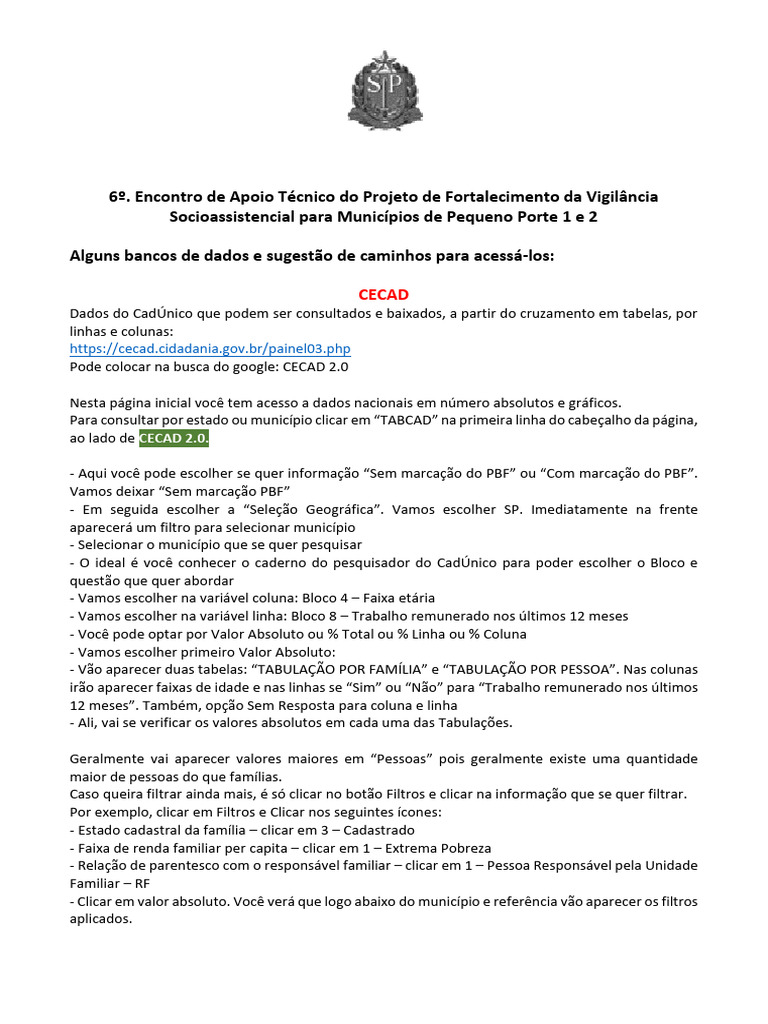 Acesso a Dados do CECAD 2.0 | PDF