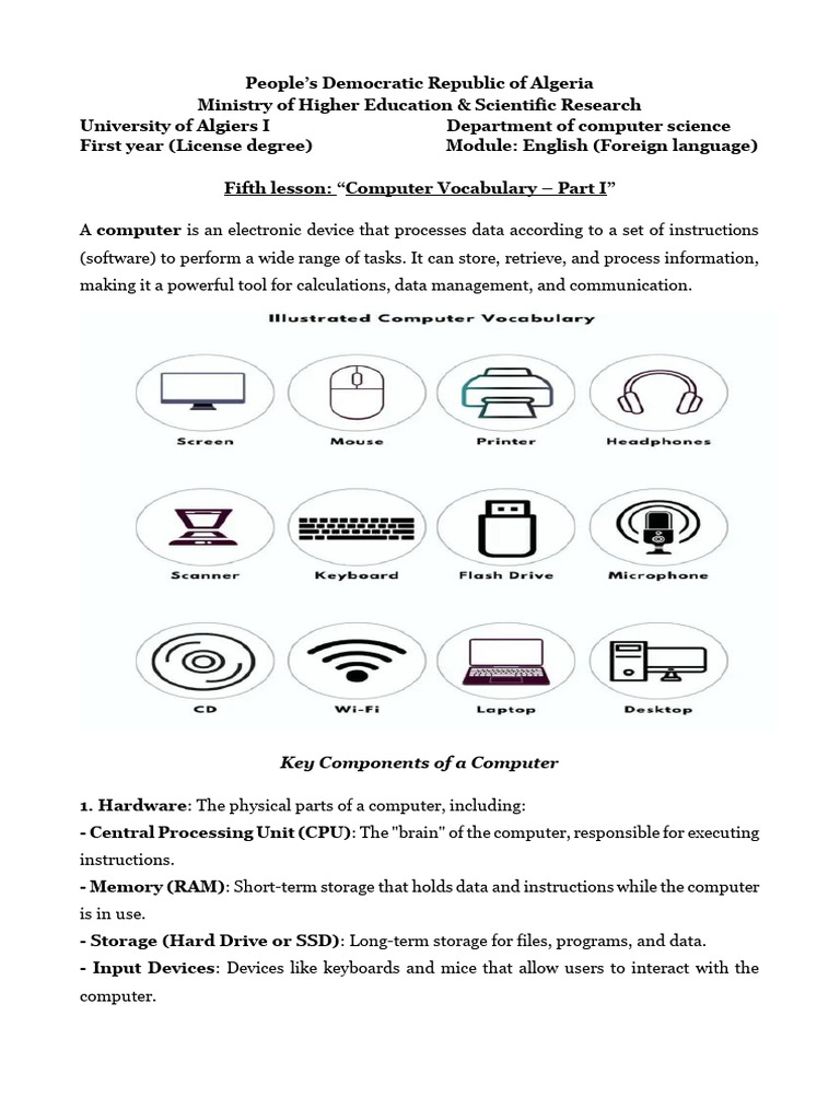 Lesson 5 - L1 Computer Vocabulary - Part I | PDF | Operating System ...