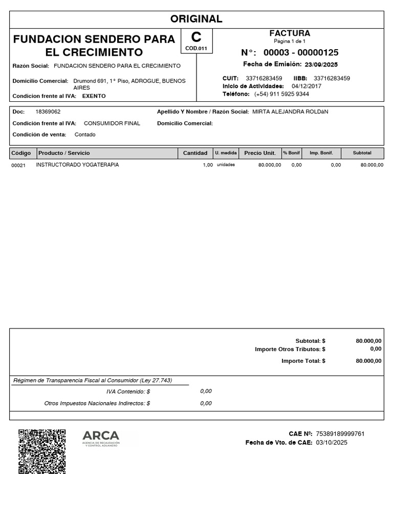 00003-00000125 Factura C | PDF | Economias | Finanzas del gobierno