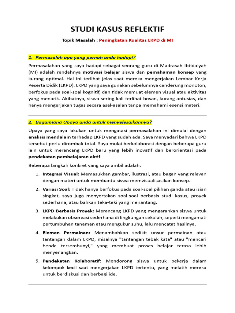 Studi Kasus Reflektif Topik LKPD | PDF