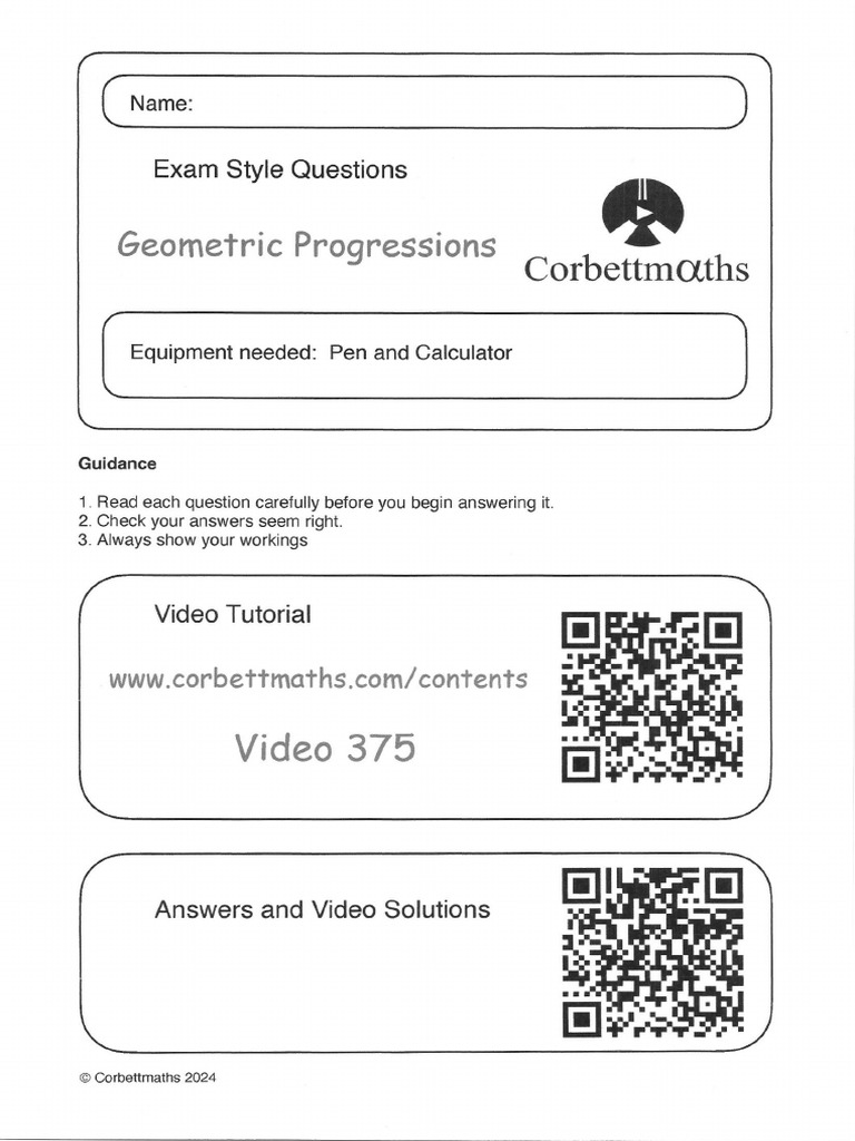 Geometric Progressions Answers | PDF