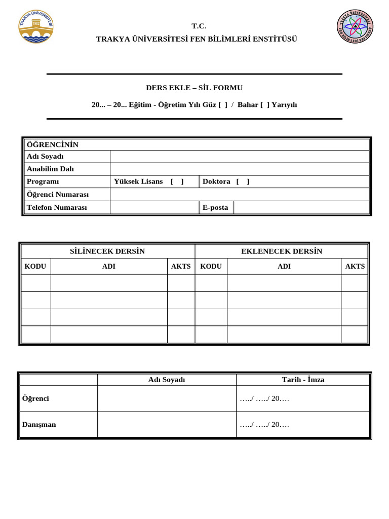 Ders Ekle Ve Sil Formu | PDF