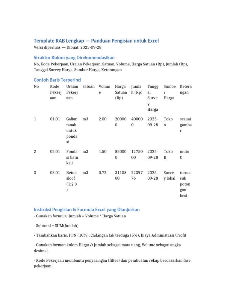 Panduan RAB Excel untuk Kode 85000-12750 | PDF