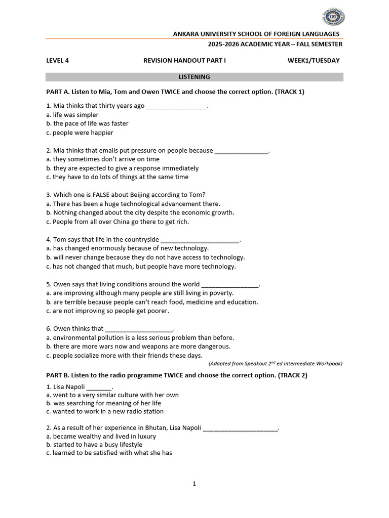 Revision Handout (b1) Part I | PDF