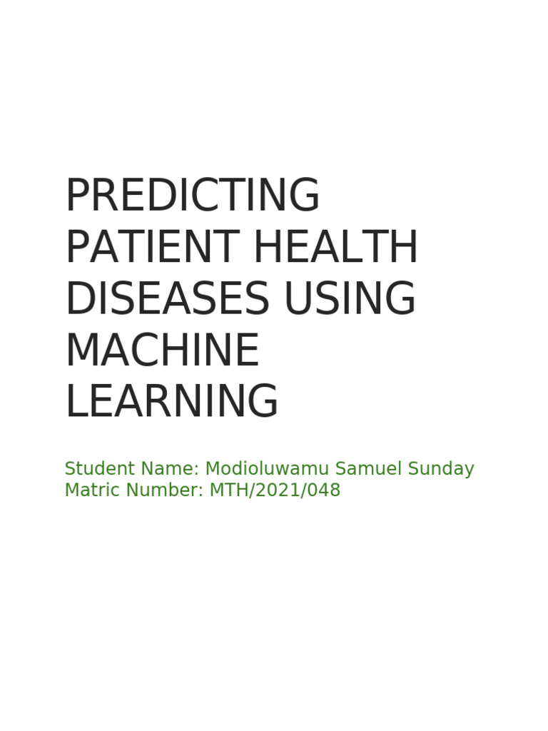Predicting Patient Health Diseases Using Machine Learning | PDF ...