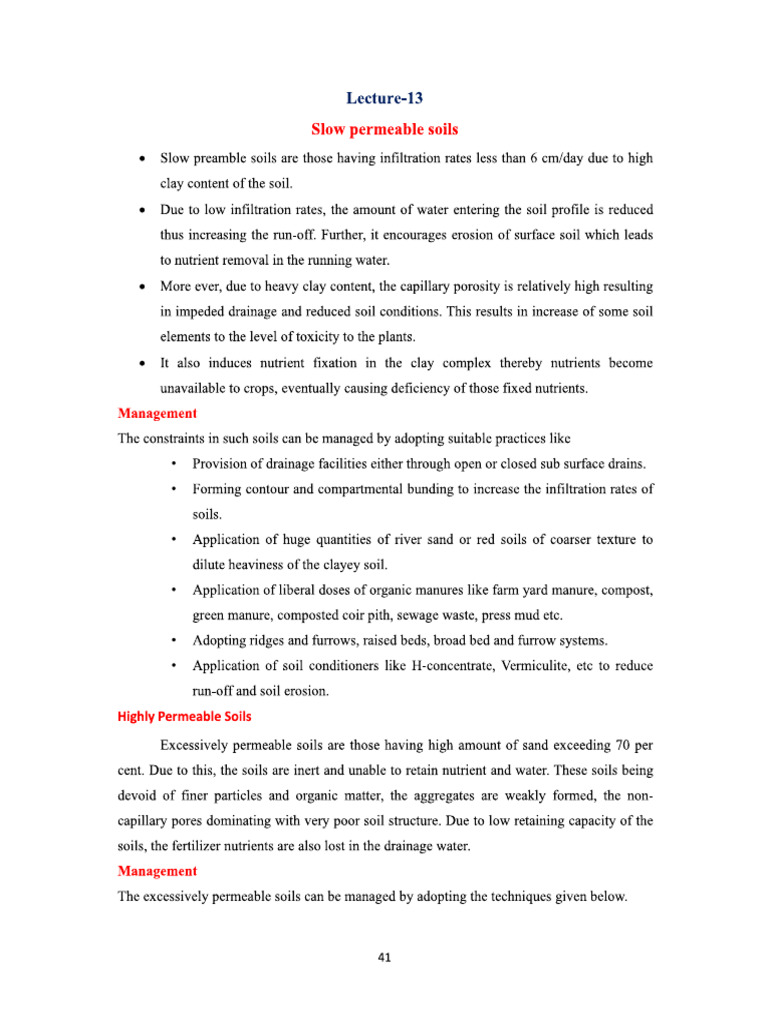 Slow Permeabke Soils and High Permeable Soils | PDF