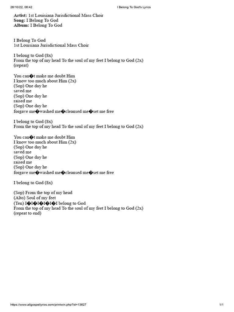 I Belong To God Lyrics | PDF